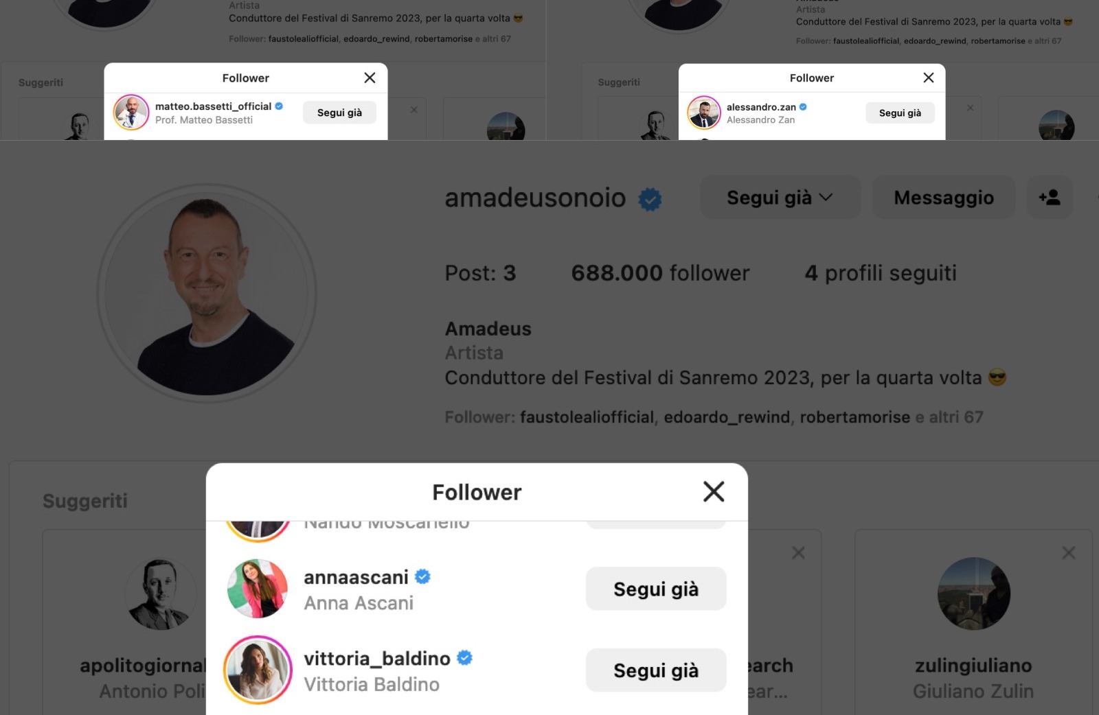 Corsa a seguire Amadeus nel suo nuovo account Instagram: fra i primi il ...
