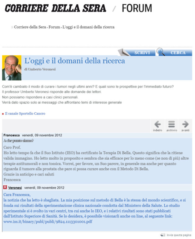 La falsa storia di Umberto Veronesi "curato" con il Metodo Di Bella - Open